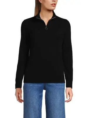 LANDS' END Cashmere Quarter-zip Sweater - Black