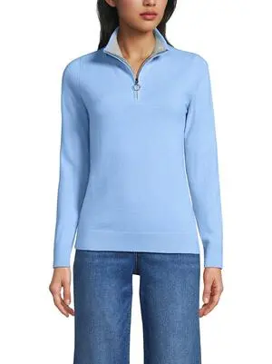 LANDS' END Cashmere Quarter-zip Sweater - Fresh Sky/gray Pop