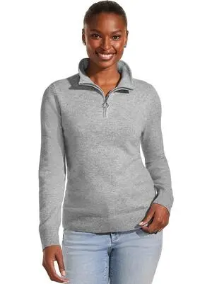 LANDS' END Cashmere Quarter-Zip Sweater Gray Heather