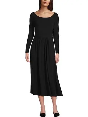 LANDS' END Cotton Modal Off-shoulder Midi Dress - Black