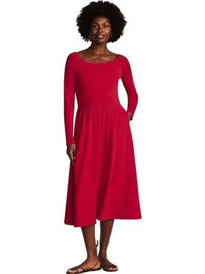 LANDS' END Cotton Modal Off-shoulder Midi Dress - Rich Red