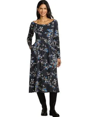 LANDS' END Cotton Modal Off-shoulder Midi Dress - Steel Gray Fall Floral