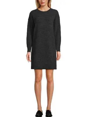 LANDS' END Mini Sweater Dress With Bow Detail Dark Charcoal Heather