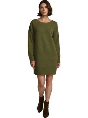 LANDS' END Mini Sweater Dress With Bow Detail Olive Drab Heather