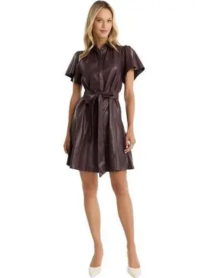 THE NOLI SHOP Devin Leather Ruffle Dress - Merlot