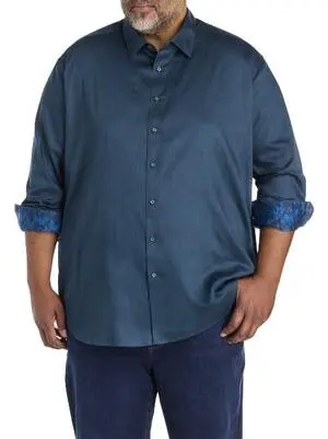 ROBERT GRAHAM DXL Big & Tall Crosshatch Sport Shirt - Teal