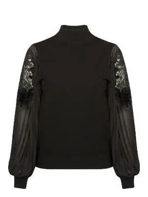 Anne Fontaine Knit Pullover With Embroidered Lace Detail - Black