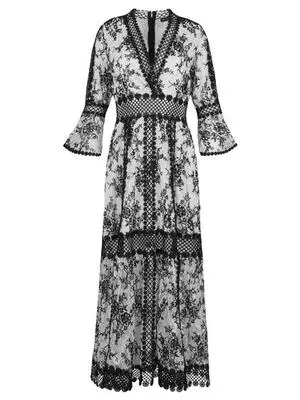 Anne Fontaine Amodio Long Floral Lace Dress - Black/white