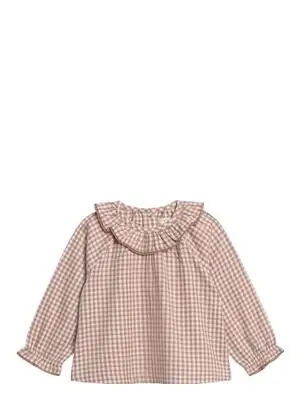 KENDI Shirley Poplin Ruffle Collar Shirt - Mauve Gingham
