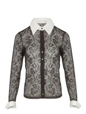 Anne Fontaine Yvonna Long Sleeve Embroidered Lace Shirt - Black