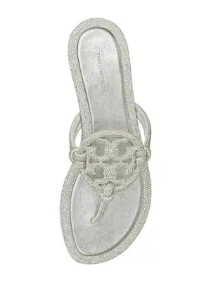Tory Burch Miller Pave Logo Sandals - Silver