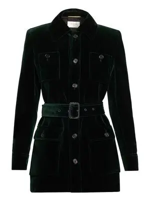 Saint Laurent Saharienne Belted Velvet Jacket - Emeraude