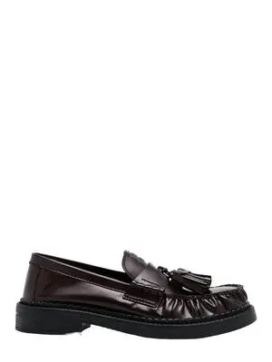 Miu Miu Spazzolato Leather Tassel Loafers - Moro
