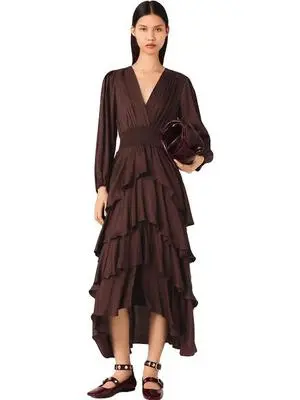 Maje Flowy Ruffled Maxi Dress - Brown