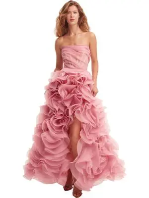 MILLA Voluminous Rose Appliqués Maxi Gown - Pink