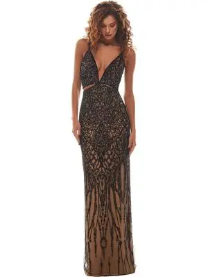 MILLA Sequin Embellished Maxi Dress - Beige&black
