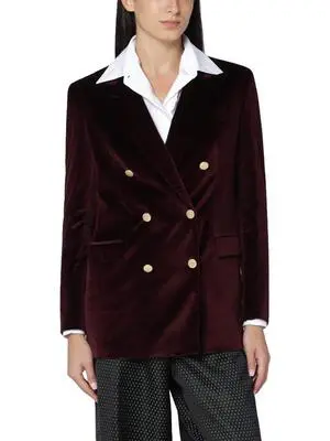 Tagliatore Velvet Double-breasted Jacket - Burgundy