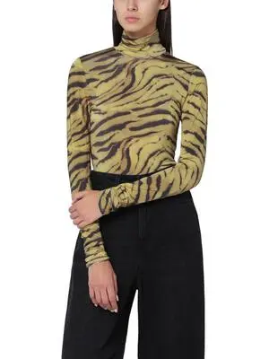 GANNI Zebra-print Turtleneck Top - Green
