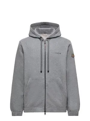 Moncler Leather Logo Cotton-blend Zip-up Hoodie - Grey