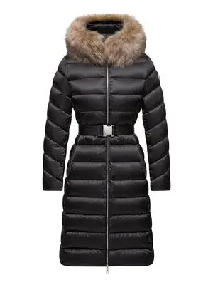 Moncler Leersie Hooded Shearling-trimmed Long Down Jacket - Black