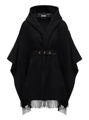 Moncler Wool Cape With Belted Waistline - Black