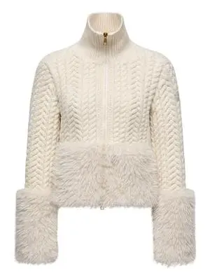 Moncler Wool-blend Zip-up Cardigan With Faux Fur - White