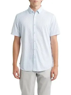 Mizzen+main Halyard Trim Fit Short Sleeve Performance Button-up Shirt - White Radial Diamond