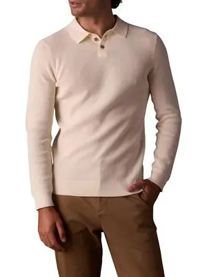 THE NORMAL BRAND Robles Long Sleeve Waffle Cotton Polo Sweater - Cream