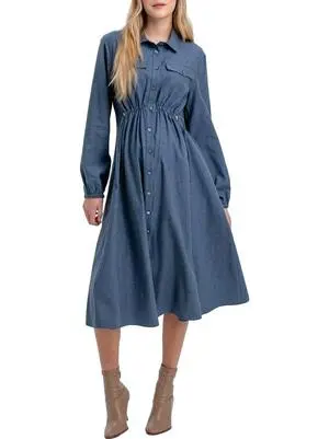 PIETRO BRUNELLI Erica Long Sleeve Denim Maternity Shirtdress - Avion Blue