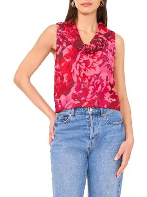 Vince Camuto Floral Print Cowl Neck Sleeveless Top - Merlot Red