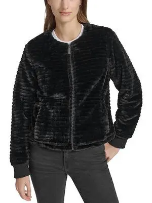 Marc New York Ribbed Faux Fur Zip Jacket - Black