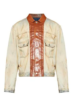 Dsquared2 Denim Jacket With Leather Trim - Beige