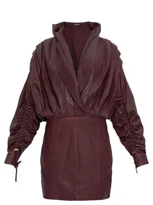 Balmain Leather Mini Dress - Burgundy