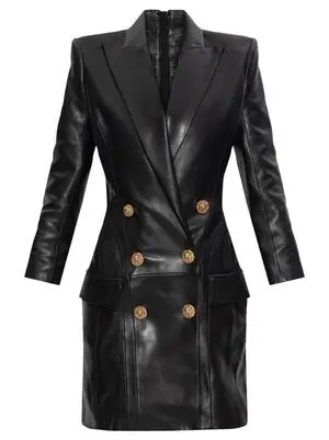 BALMAIN Double-Breasted Leather Blazer Dress