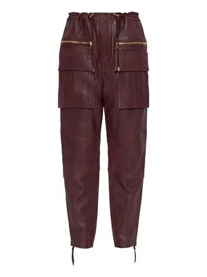 Balmain Leather Trousers - Burgundy