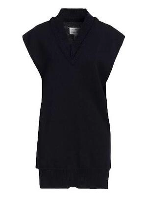 MAISON MARGIELA Sleeveless V-neck Wool, Linen, And Cotton Sweater - Blue