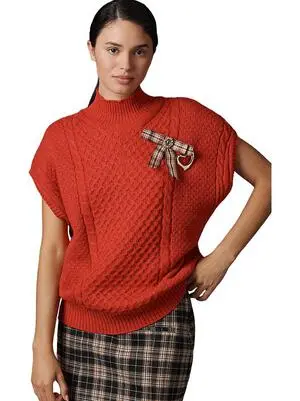 Maeve Cable-knit Wool Blend Sweater Vest - Flame