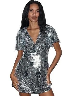 AROSE STUDIO Short-sleeve Sequin Mini Dress - Silver
