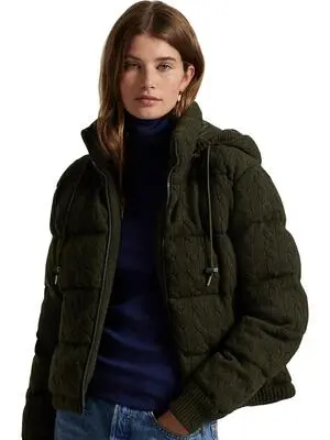 Ralph Lauren Cable-knit Wool-cashmere Puffer Jacket - Green Bay Melange