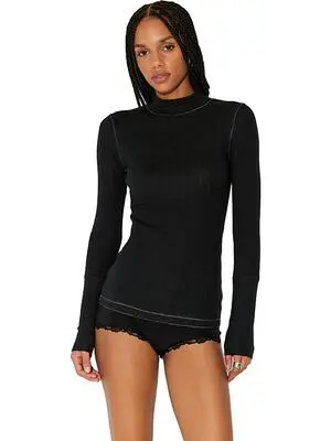 Free People End Game Pointelle Mock Neck Top - Black