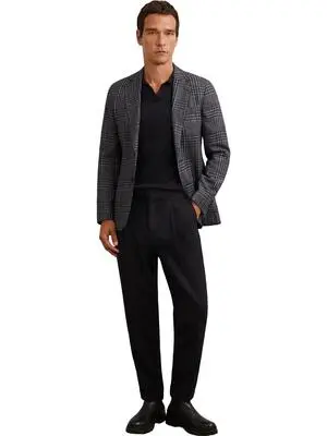 REISS Wool-Blend Slim-Fit Cuffed Trousers Navy