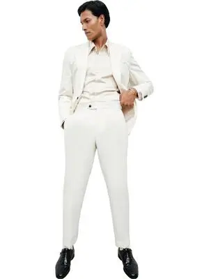 REISS Wool-Blend Slim-Fit Cuffed Trousers White