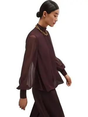 ME+EM Silk Blend Ribbed Blouse - Bordeaux