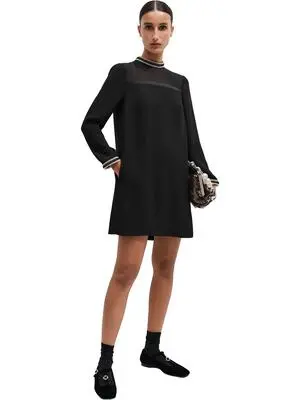 ME+EM Contrast Lace Trimmed Shift Dress - Black