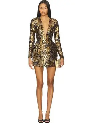 BRONX AND BRONCO Isabella Long Sleeve Mini Dress - Gold Multi