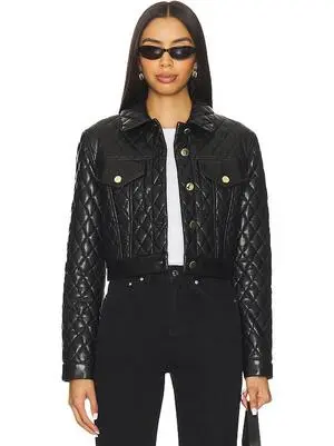 Alice + Olivia Chloe Quilted Faux Leather Jacket - Black