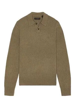 ALLSAINTS Statten Long Sleeve Polo In Olive - Dusky Green