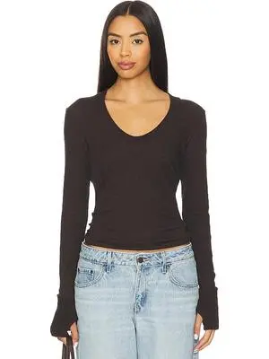 Enza Costa Cashmere Easy Cuffed U Top - Dark Brown