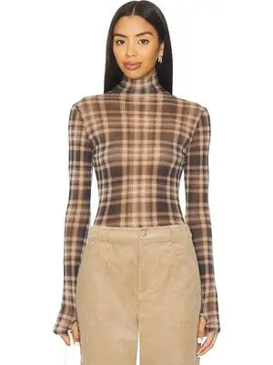 Enza Costa Mesh Long Sleeve Turtleneck Top - Plaid