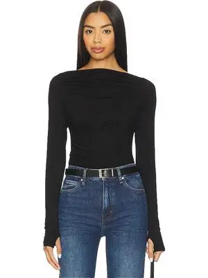 Enza Costa Draped Boatneck Top - Black